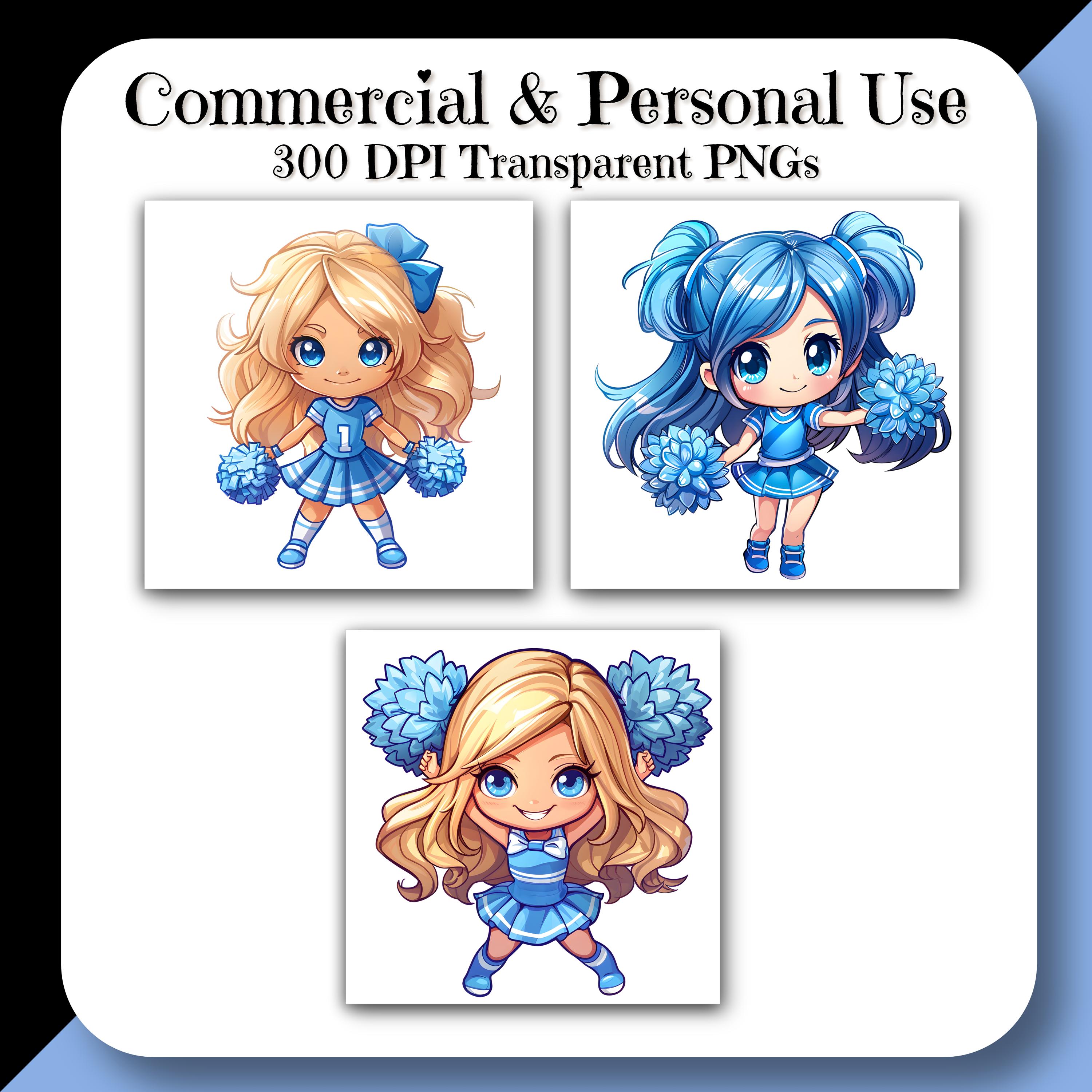 Chibi CHEERLEADER Clipart Set D PNG, Girl Cheer, Digital Download for ...