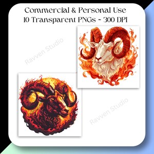 Aries Fire RAM Clipart Zodiac Sheep Ram Farm Animal Mystical Horoscope ...