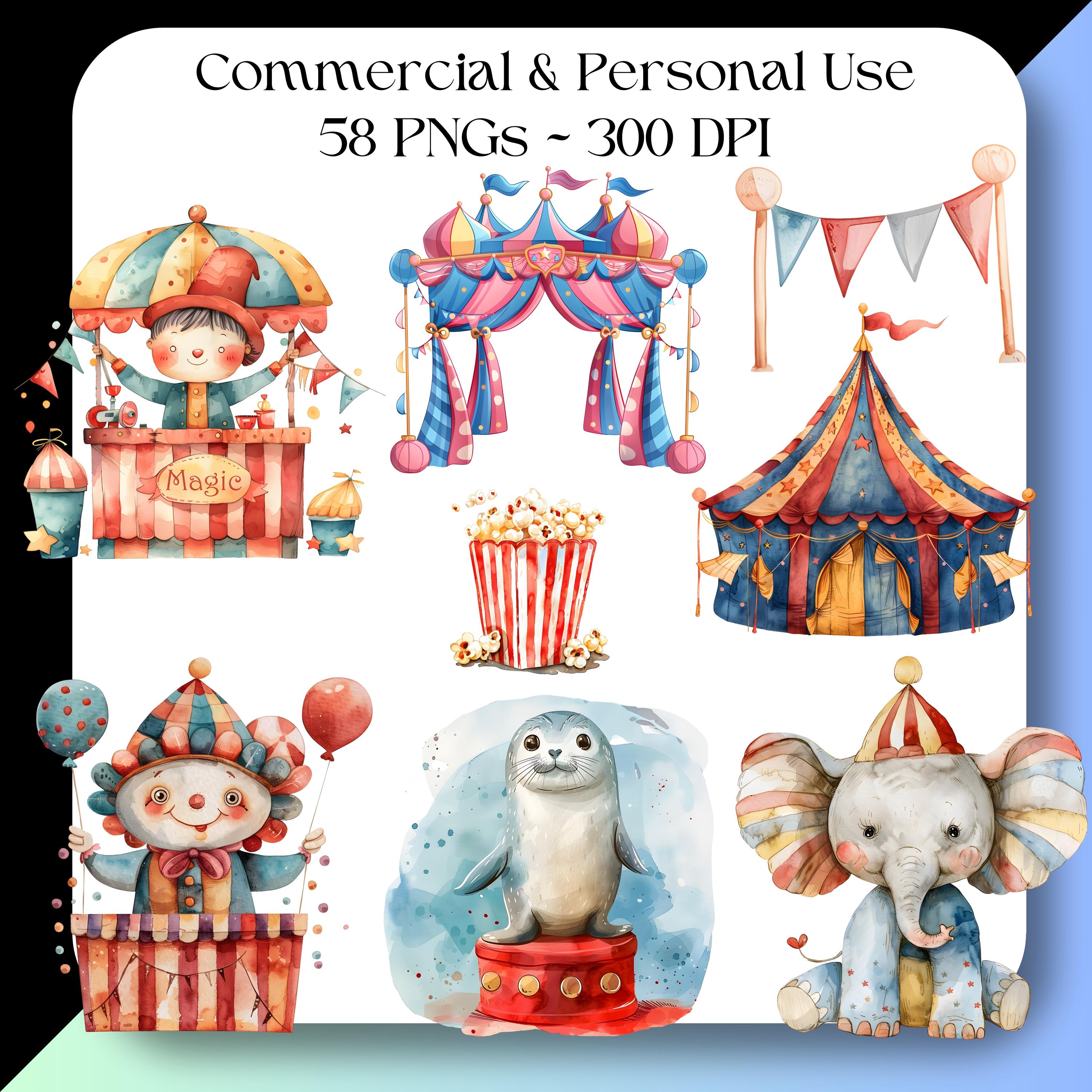 Circus Clipart Bundle, Watercolor Circus Animals, Printable Carnival ...