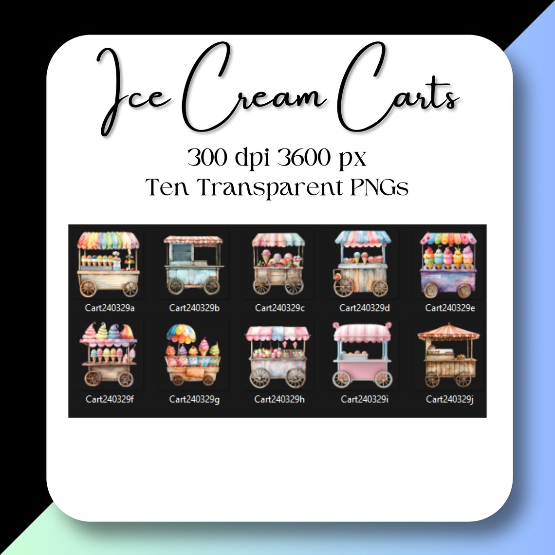 Ice Cream Cart Clipart Set, Summer Party Clip Art, Digital Download ...