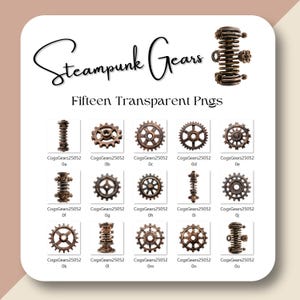 STEAMPUNK Cogs Clipart Vintage Gears Clockwork Mechanical Illustrations ...