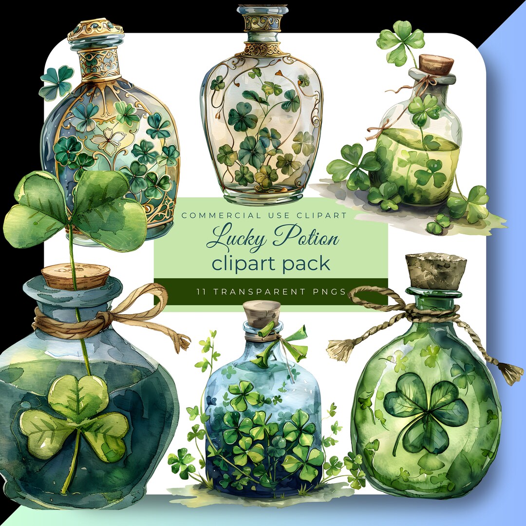 Lucky Potion Clipart, Magic Bottle Clipart, Watercolor Potion Clipart ...