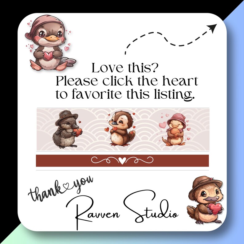 Valentine Platypus & Bird Clipart Kawaii Heart Cute Funny Whimsical ...
