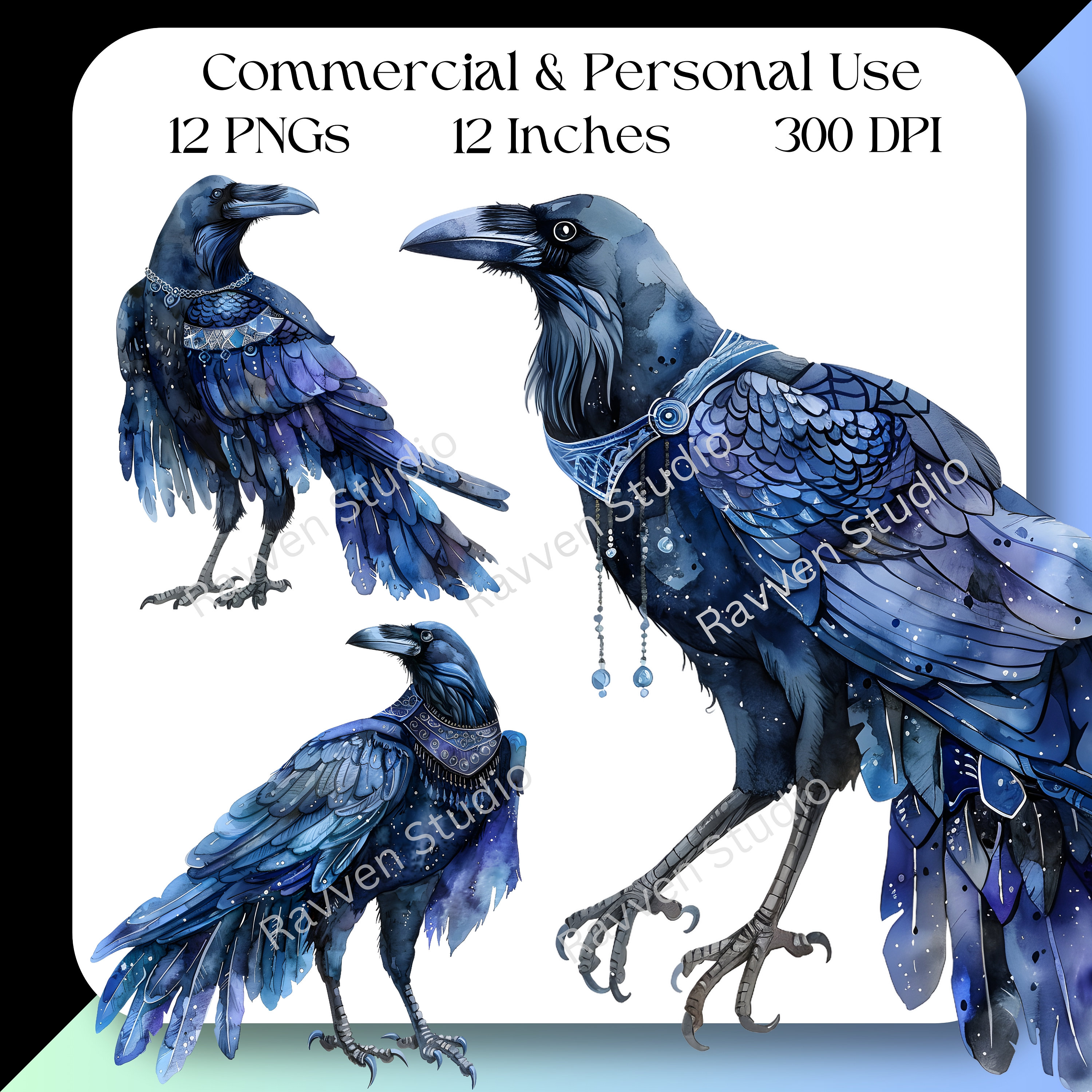 Jeweled Raven Clipart, Bird Clip Art, Digital Download, Commercial Use ...