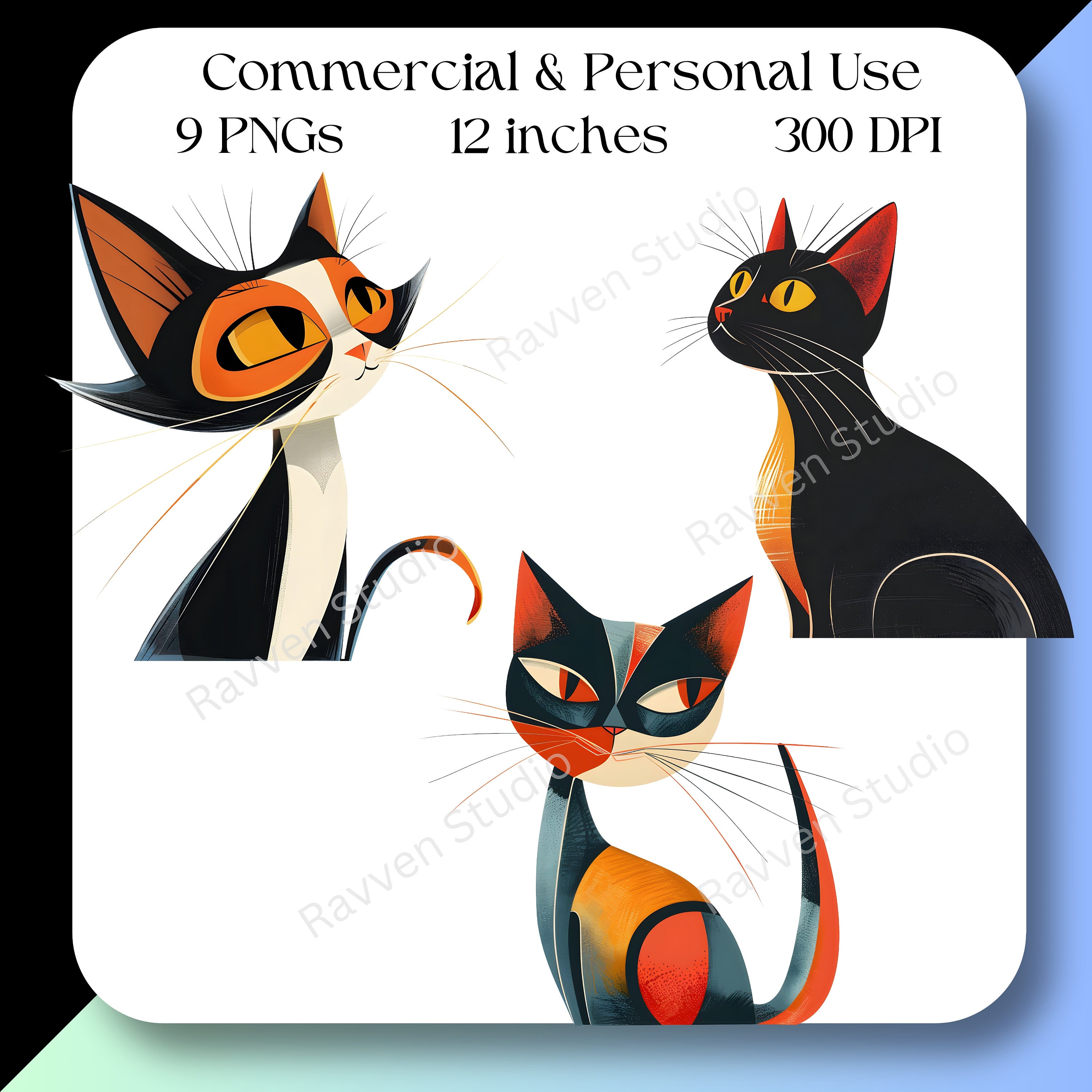 Modern Art Cat Clipart, Mid-century Modern Clip Art, Feline Décor, 1960 ...