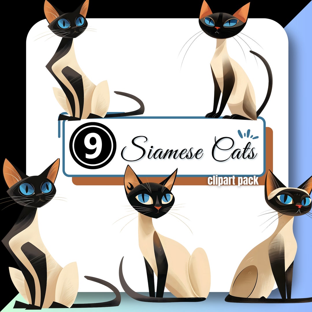 MCM Siamese Cat Clipart, Atomic Cats Clip Art, Feline Décor, Mid ...