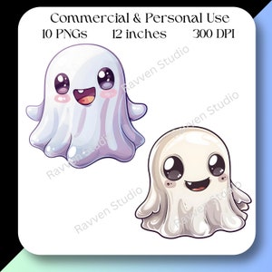 Cute Ghost Clipart, Childrens Halloween Clip Art, Spooky Kawaii Fun PNG ...
