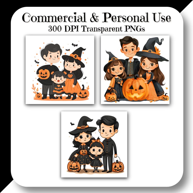 Halloween FAMILY Clipart Pack, Whimsical Digital Download, Cute Kawaii ...