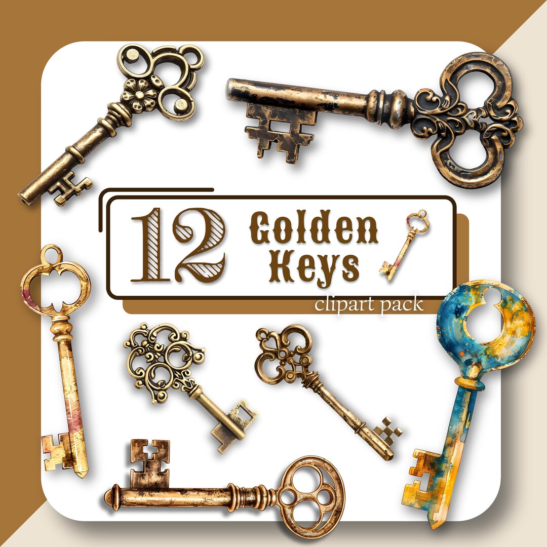 Antique KEY Clipart Vintage Watercolor Golden Key Illustrations High ...
