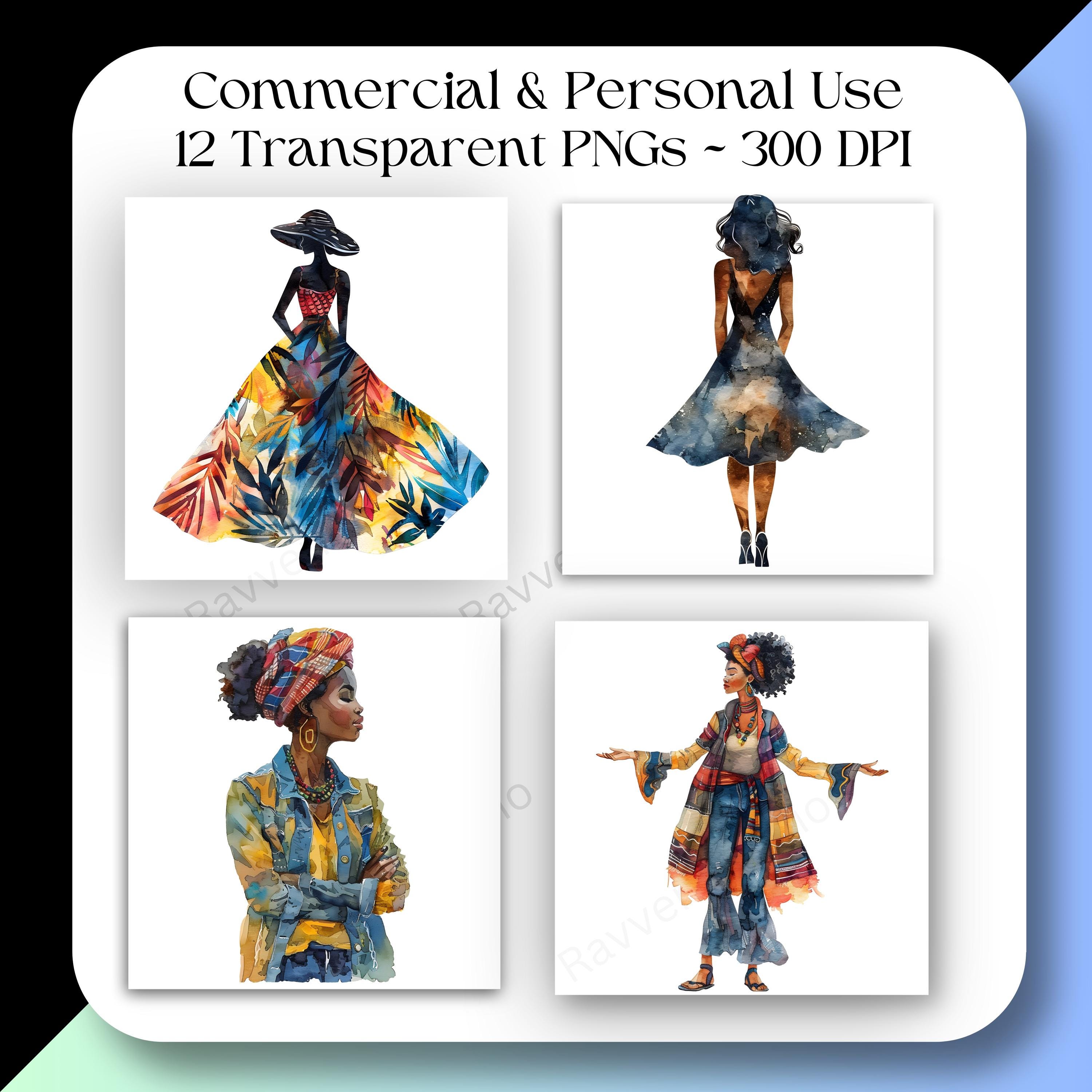 Beautiful Watercolor WOMEN Clipart African American Melanin Black ...