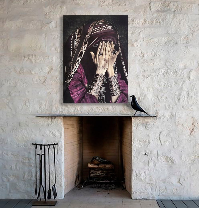 Asian Woman in Burqa Silk Painting, Muslim Original Painting, Central ...