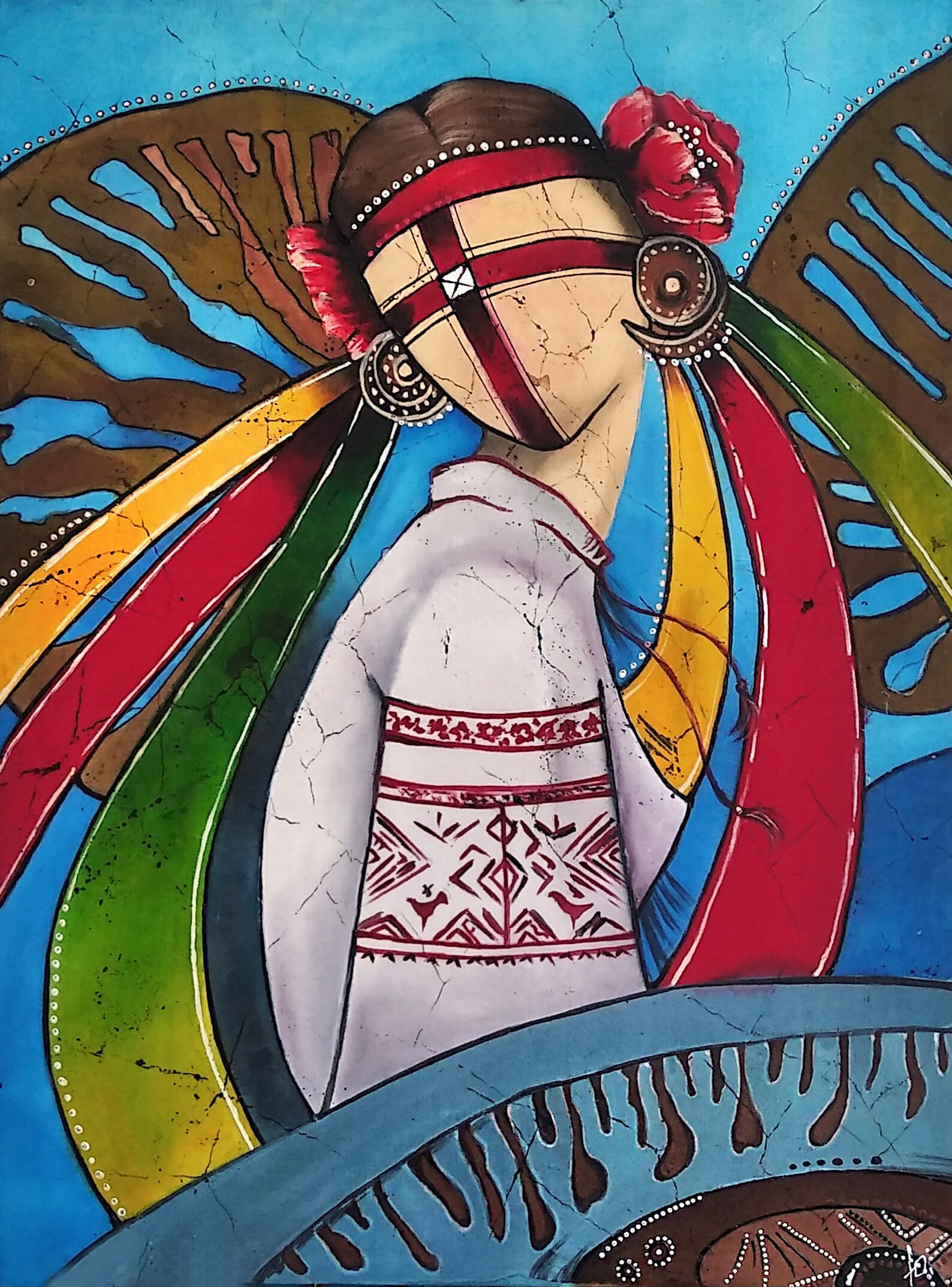 Ukrainian Woman Silk Painting Symbol Protection Batik Painting Motanka ...