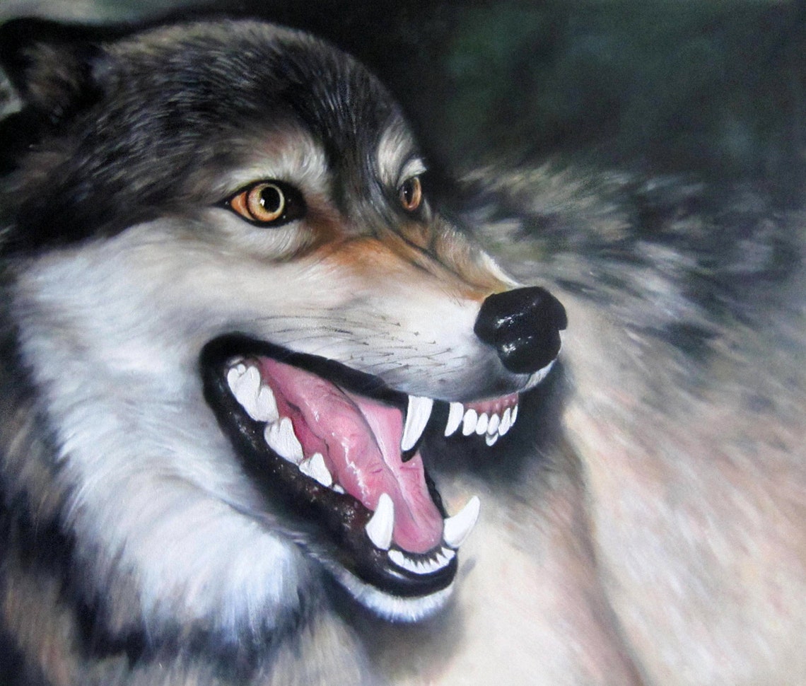 Wolf Original Oil Painting Wolf Interior Painting Gray Wolf Wall Art ...