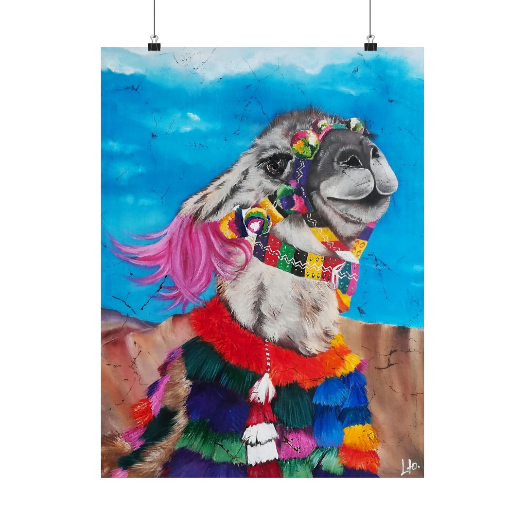 Rainboow Llama Art Poster, Colorful Alpaca Matte Vertical Posters ...