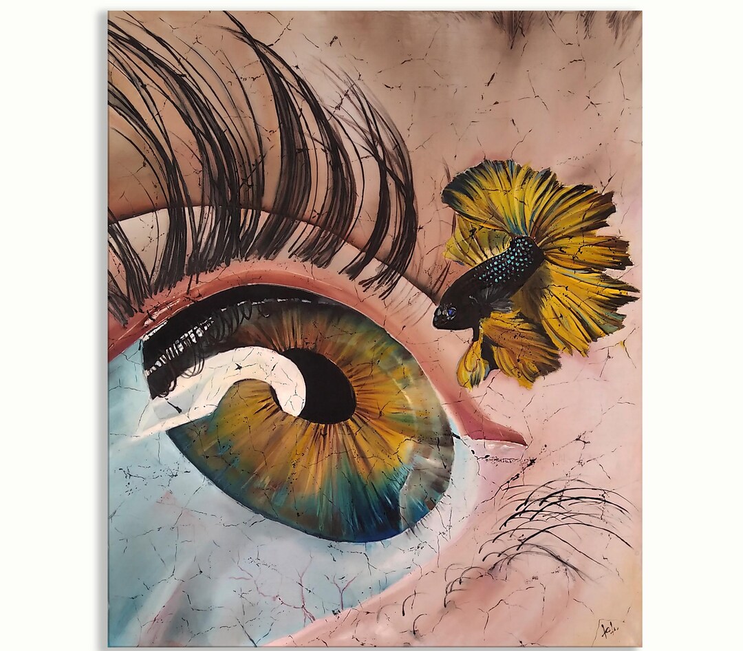 Original Silk Painting "eye and Betta Fish" – Surreal Art, Fantasy Eye ...