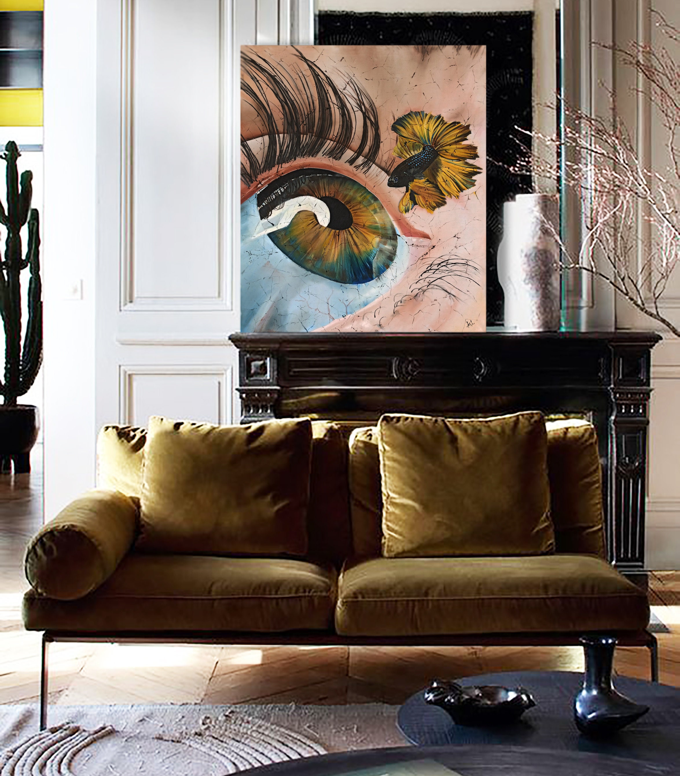 Eye and Betta Fish Batik Painting Eye Silk Painting, Batik Wall Hanging ...