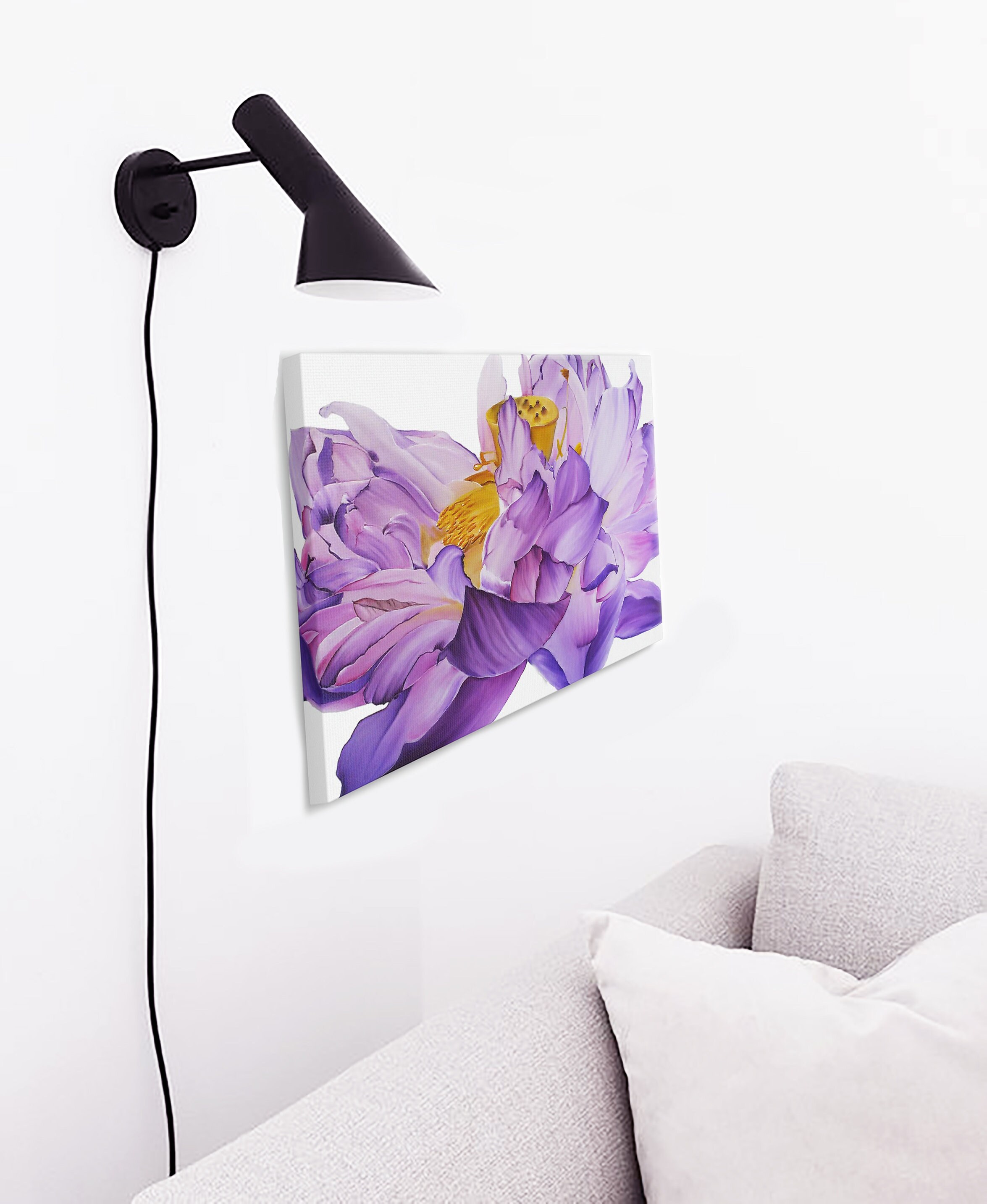 Purple Lotus Batik Art Print on Canvas Gallery Wrap, Floral Batik Print ...