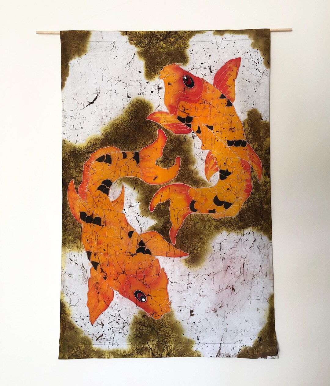 Koi Fish Batik Wall Art Japanese Carp Silk Painting, Original Batik ...