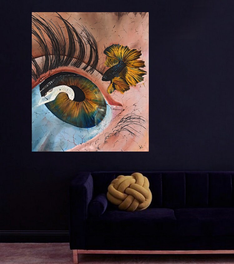 Eye and Betta Fish Batik Painting Eye Silk Painting, Batik Wall Hanging ...