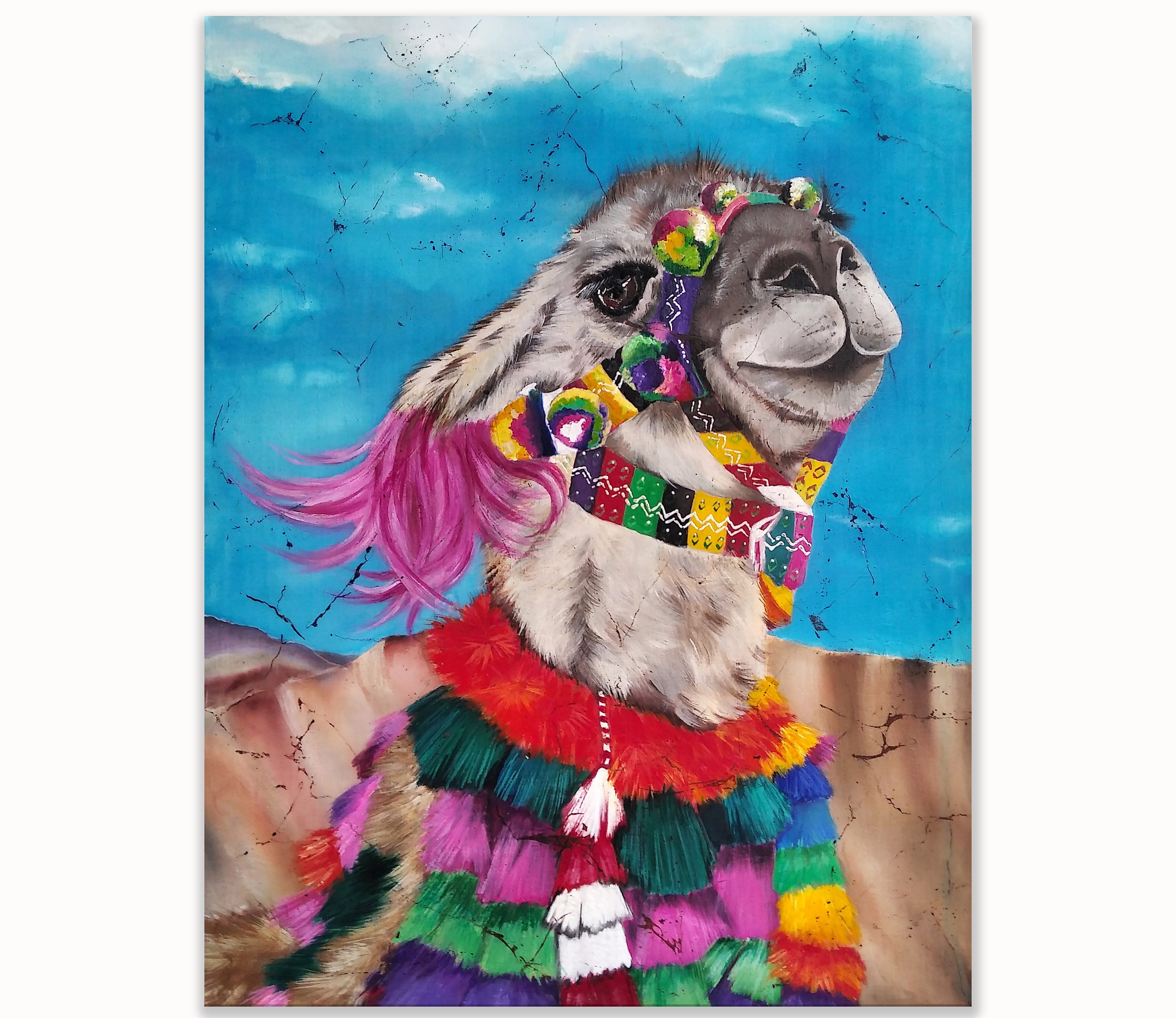 Colorful Llama Batik Art Print, Rainbow Llama Wall Art Alpaca Silk ...