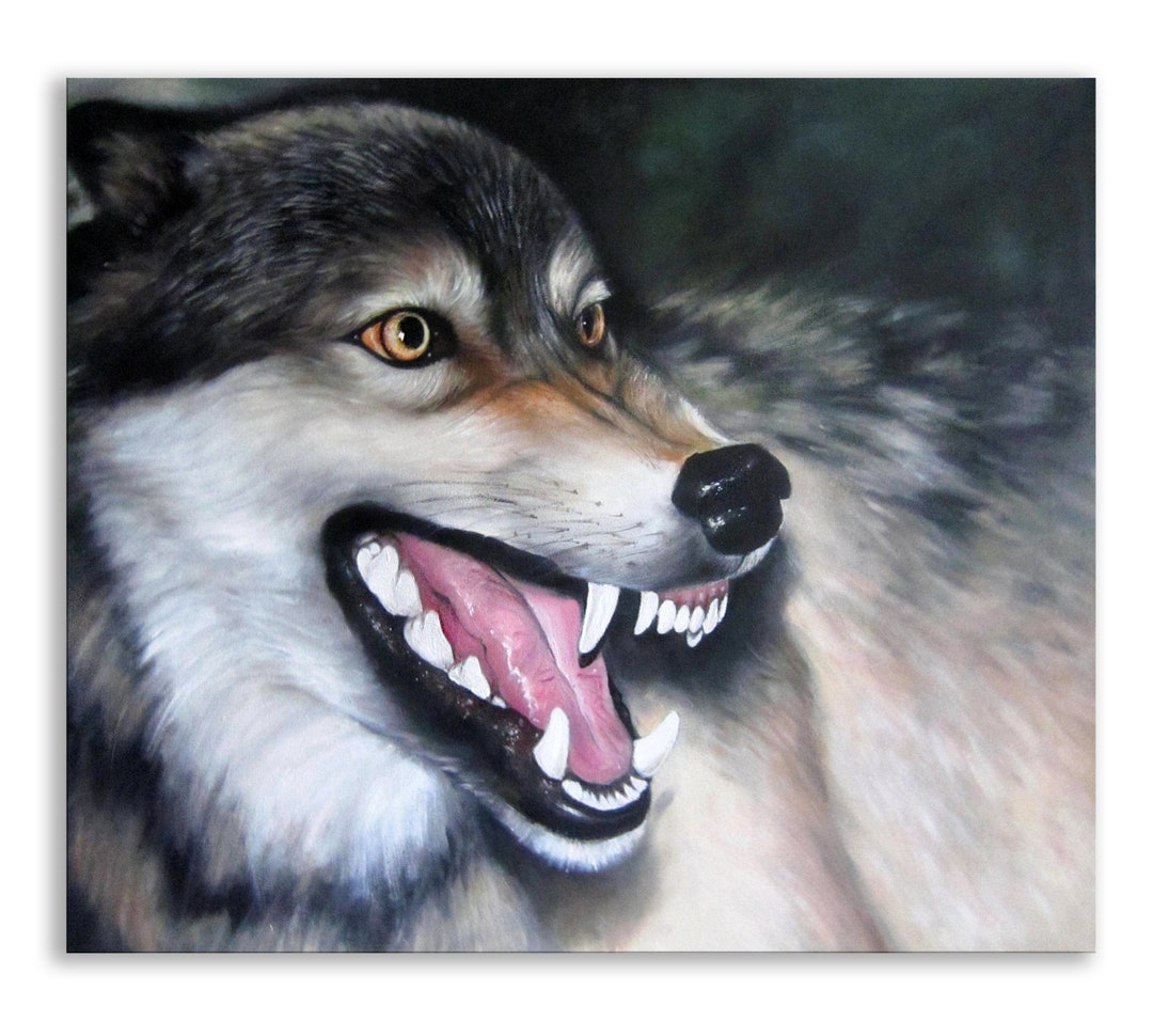 Wolf Original Oil Painting, Wolf Interior Painting, Gray Wolf Wall Art ...