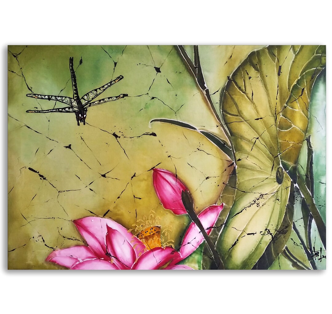 Dragonfly Lotus Silk Painting Original Batik Art Lotus - Etsy