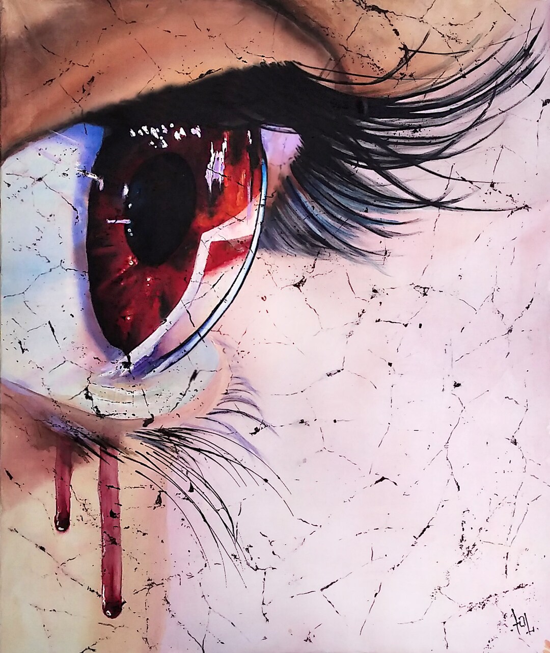 Red Eye Silk Painting, Eye Original Batik Painting, Eye Modern Art ...