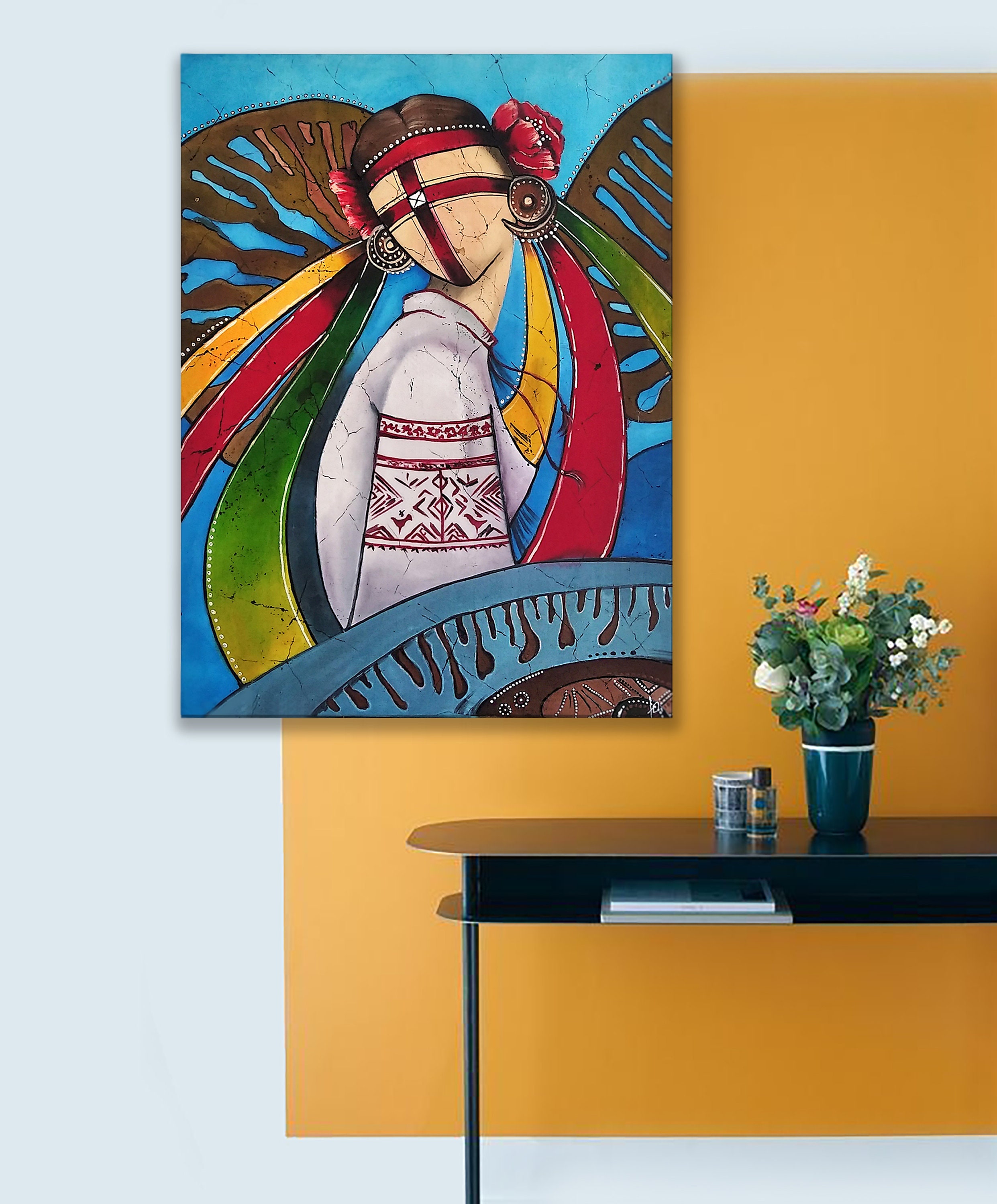 Ukrainian Woman Silk Painting Symbol Protection Batik Painting Motanka ...