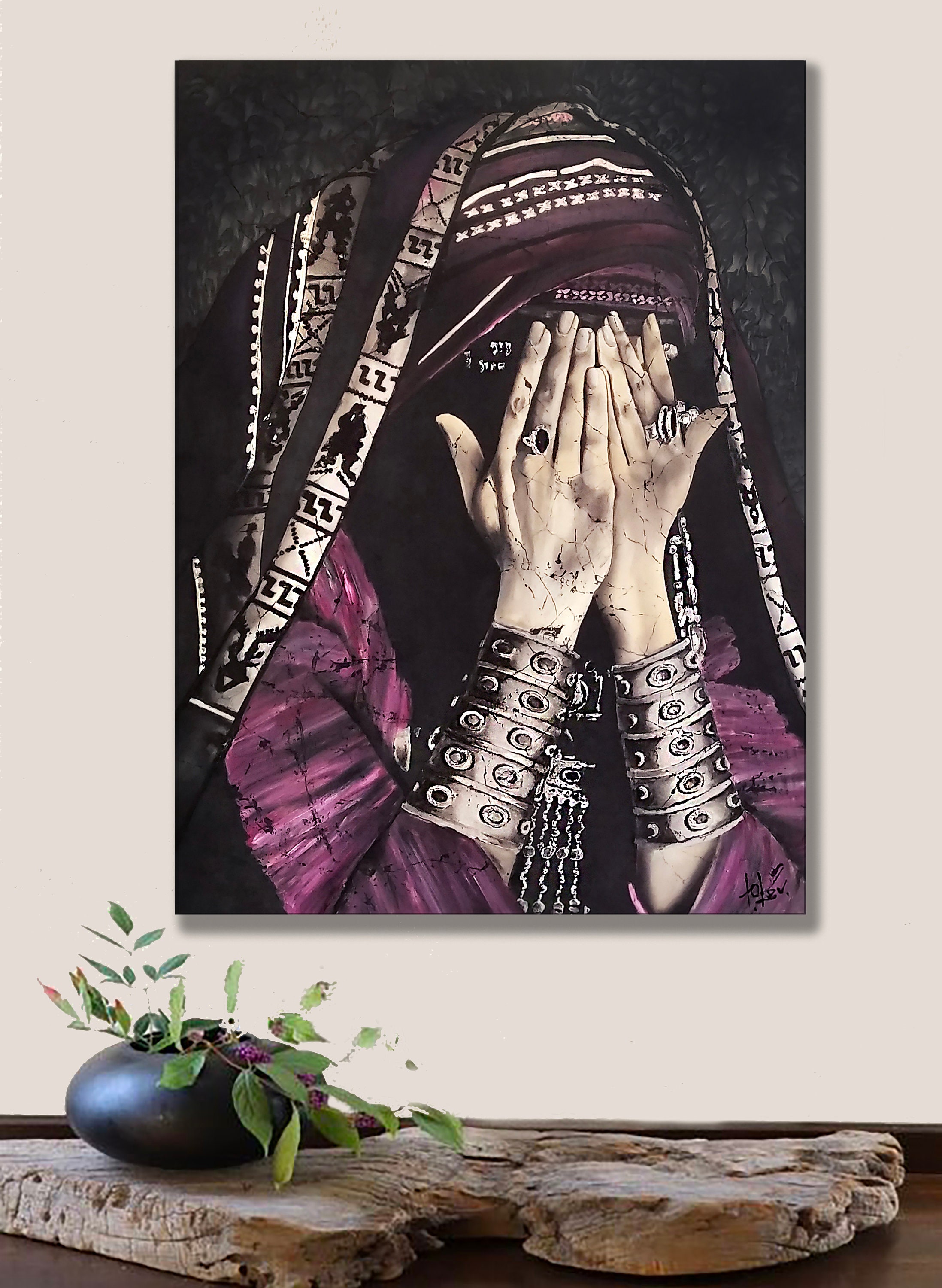 Asian Woman in Burqa Silk Painting, Muslim Woman Original Painting ...