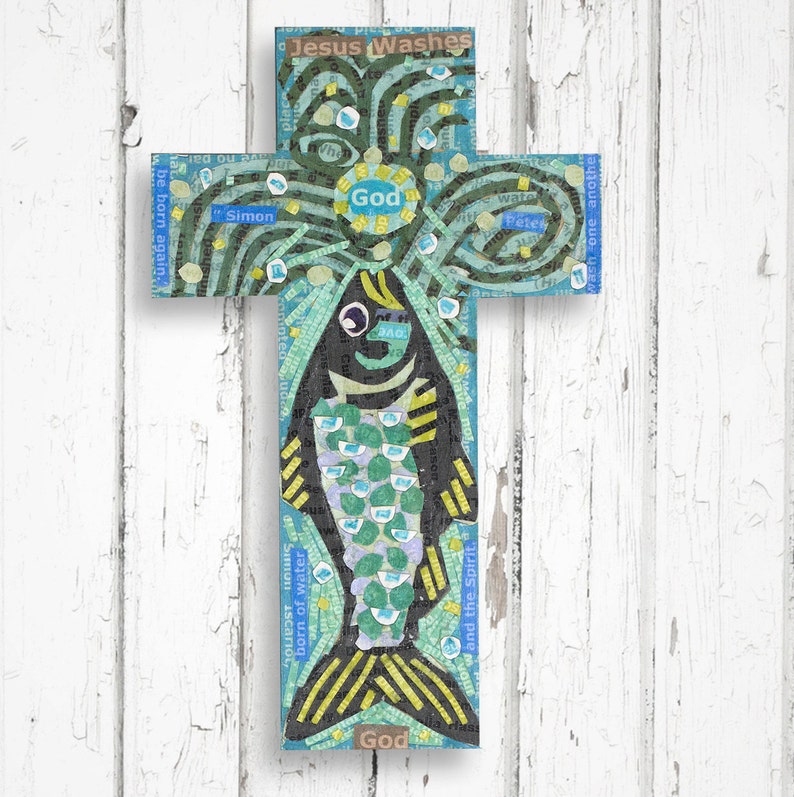 Fish Prayer Cross Wooden Wall Crosschristian Wall - Etsy UK