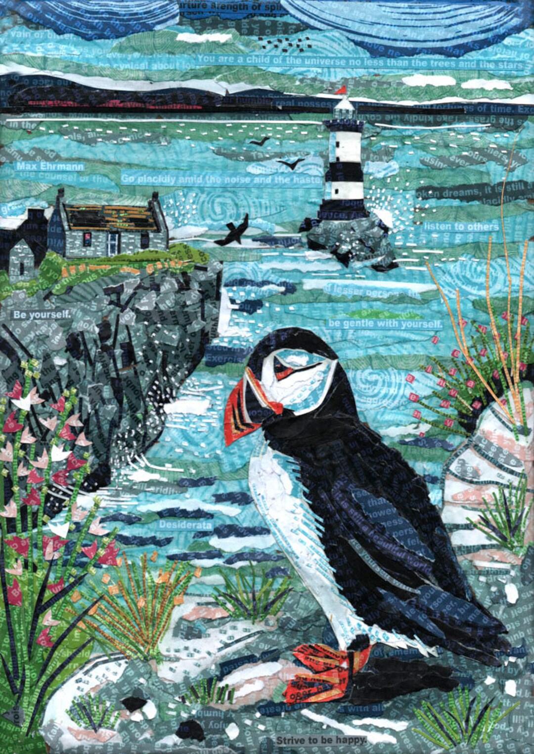 Puffin Collage Art Print: Desiderata Poem, Coastal Bird Poster - Etsy