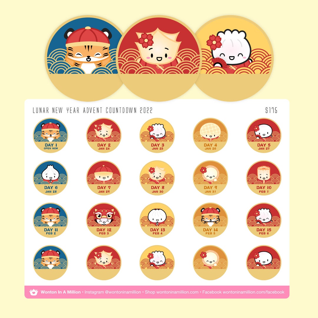 S175 Lunar New Year Jahr des Tigers Advent Countdown Stickers Stickers ...