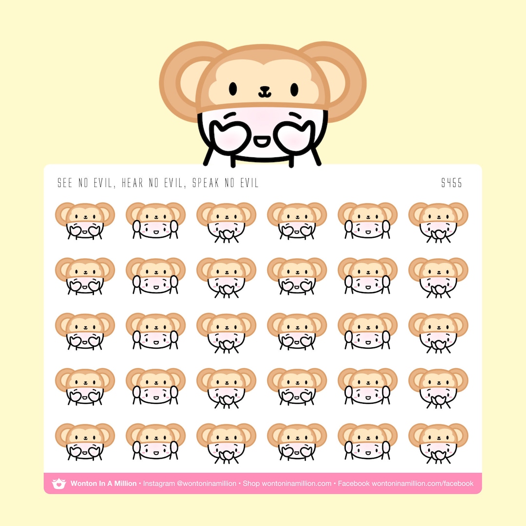 S455 Monkey Emojis Stickers Stickers planner Stickers // - Etsy