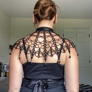 Black Lace Caplet | Handmade Crochet Lace Mesh Cape Bolero Mesh Cover ...