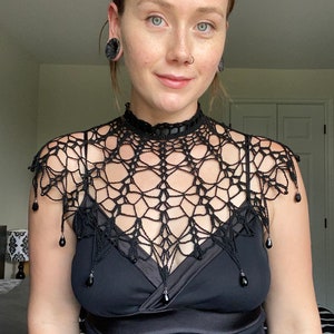 Black Lace Caplet | Handmade Crochet Lace Mesh Cape Bolero Mesh Cover ...