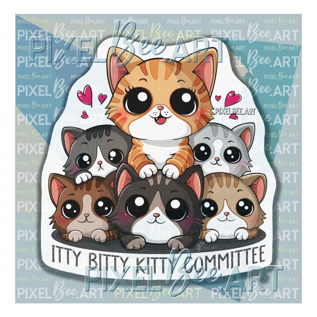 Cute Pile of Cats, Itty Bitty Kitty Committee, Vinyl Sticker, Gift for Cat Lovers - Etsy