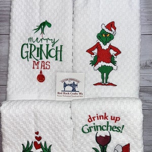Grinch Christmas Embroidered Kitchen Hand Towels, Grinchmas Gift - Etsy