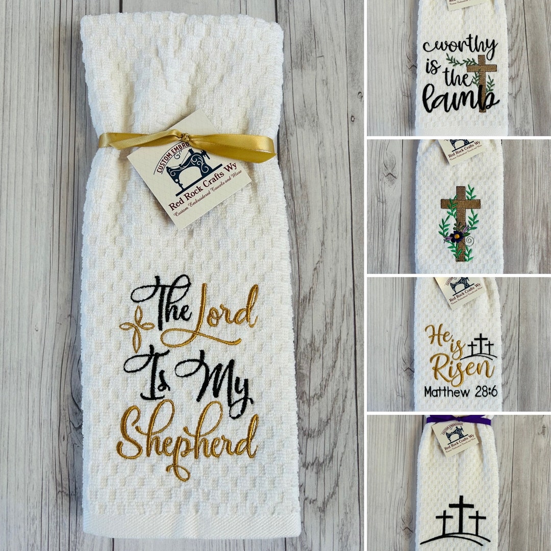 Embroidered Easter Kitchen Towels – Religious & Spring Kitchen Decor ...