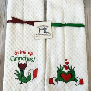 Grinch Christmas Embroidered Kitchen Hand Towels, Grinchmas Gift - Etsy