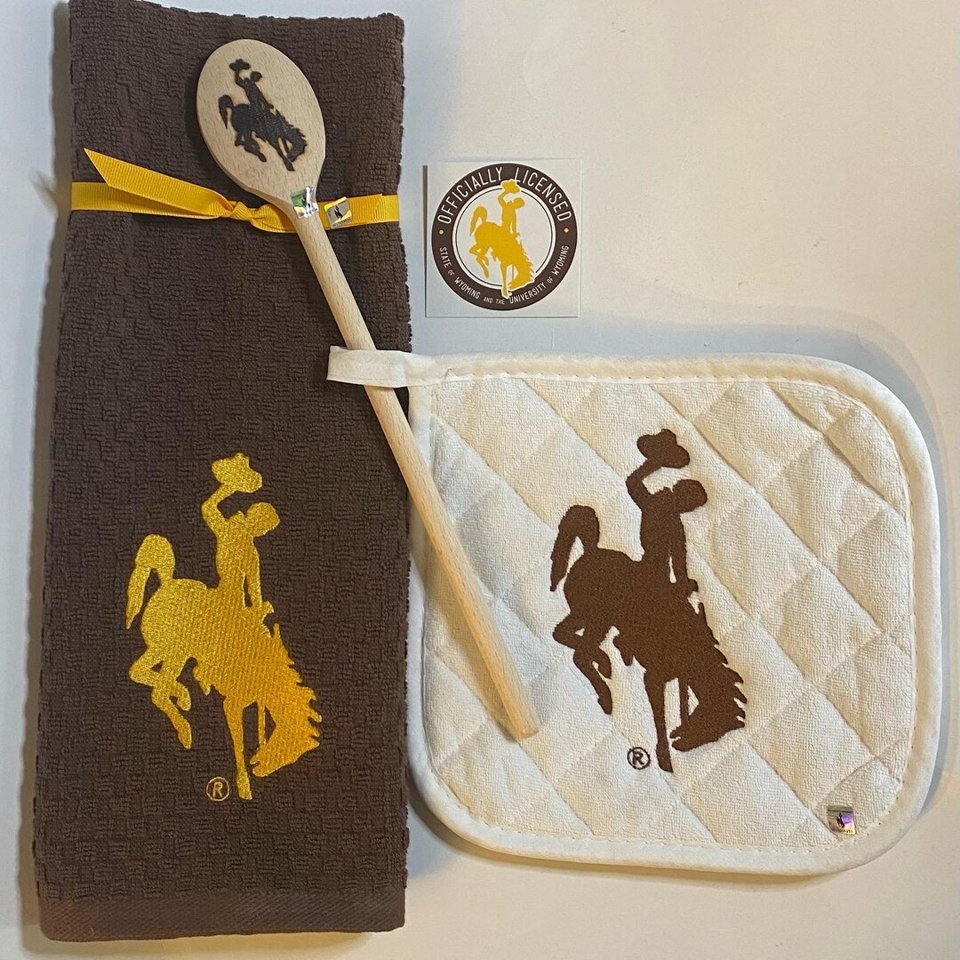 University of Wyoming Kitchen Set, UWYO, Steamboat and Rider - Etsy