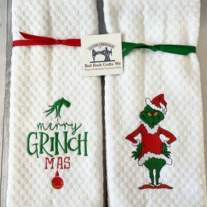 Grinch Christmas Embroidered Kitchen Hand Towels, Grinchmas Gift - Etsy