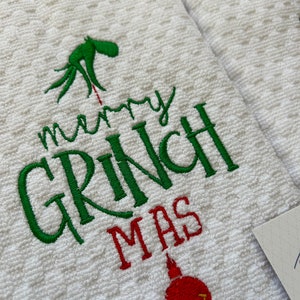 Grinch Christmas Embroidered Kitchen Hand Towels, Grinchmas Gift - Etsy