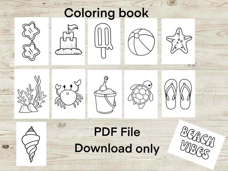 Beach Summer Vibes Coloring Book Coloring Sheet , Download and Print 14 ...