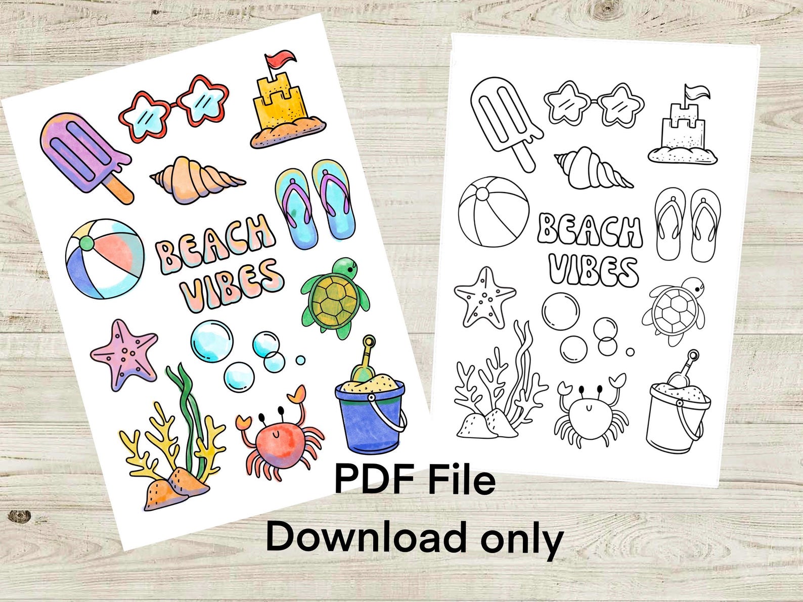Beach Summer Vibes Coloring Book Coloring Sheet , Download and Print 14 ...