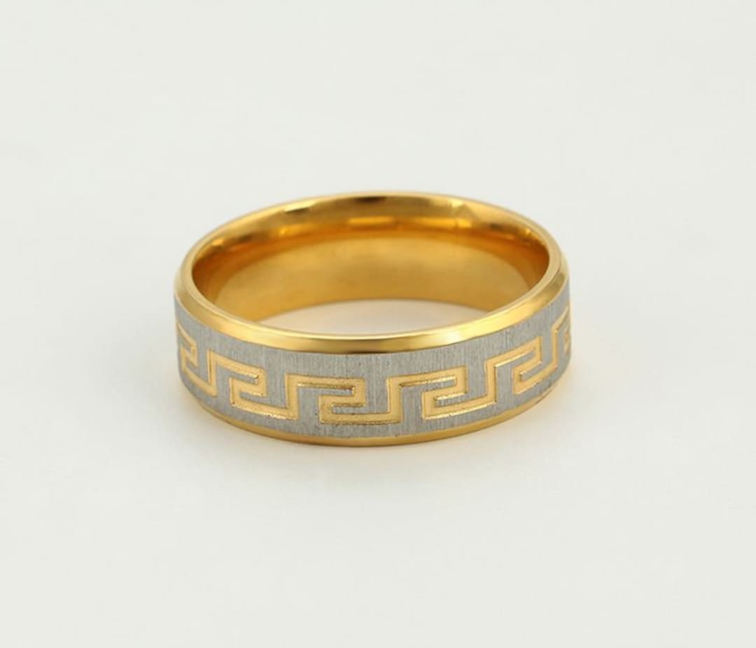 Greek Key Ancient Meander Stainless Steel Band Ring. Two Tone - Etsy