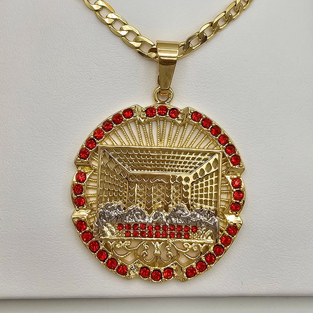 14k Gold Plated Last Supper Pendant & Chain. Medalla La Ultima Cena Oro ...