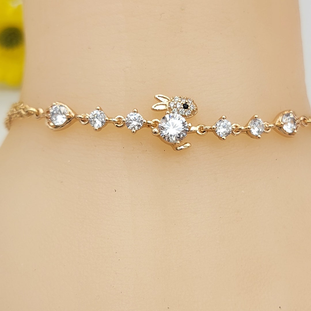 Beautiful 18K Gold Plated Cute Crystals Bunny Rabbit Link Chain ...
