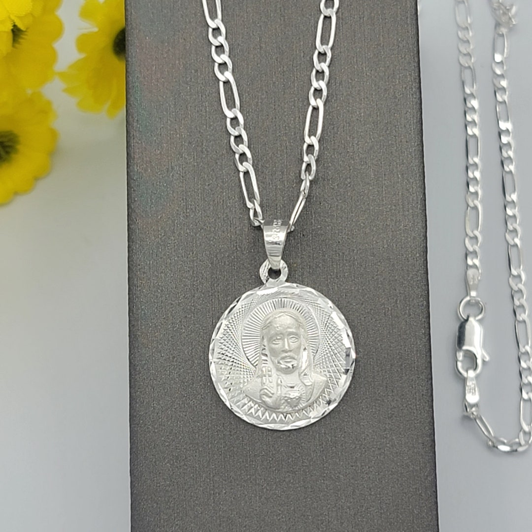 Solid 925 Sterling Sacred Heart of Jesus Pendant & Chain Sagrado ...