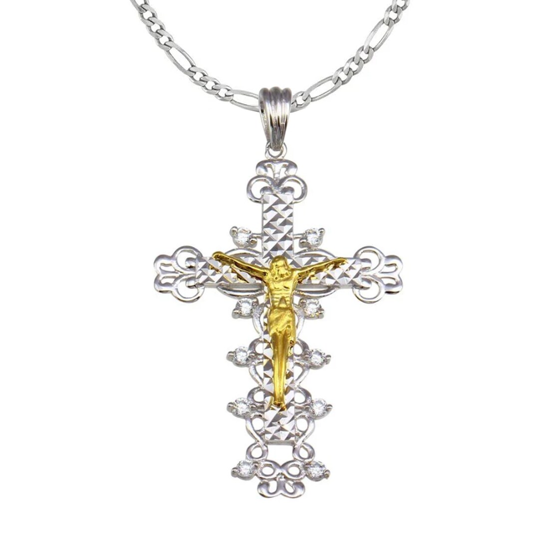 925 Sterling Silver Jesus Christ Crucifix. Filigree Cross Pendant Chain ...