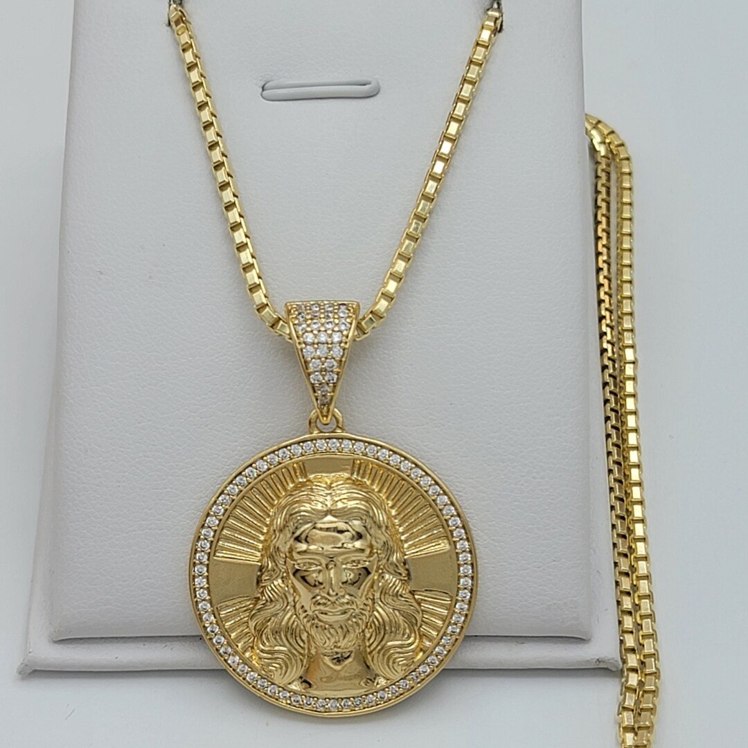 14K Gold Plated CZ Jesus Christ Face Pendant Hip-hop Chain Necklace Oro ...